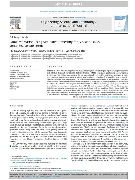 Pdf Gdop Estimation Using Simulated Annealing For Gps And Irnss Combined Constellation