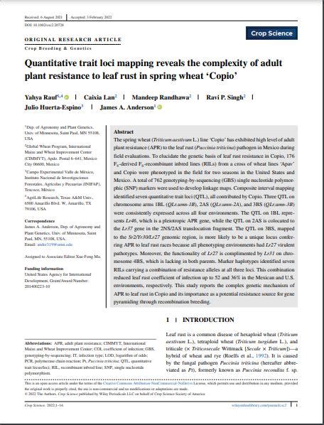 Quantitative Trait Loci Mapping Reveals The Complexity Of Adult Plant Resistance To Leaf Rust In