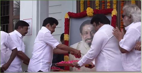 நடிகர் திலகம் 97 வது பிறந்த நாள் சிவாஜி கணேசன் திருவுருவச் சிலைக்கு முதலமைச்சர் ஸ்டாலின் மாலை