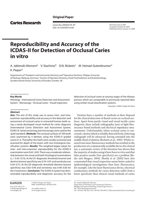 Pdf Reproducibility And Accuracy Of The Icdas Ii For Detection Of Occlusal Caries In Vitro