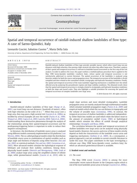 Artigo Spatial And Temporal Occurence Of Rainfall Induced Shallow Landslides Of Flow Type A