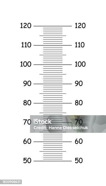 스타디오미터 스케일 50에서 120 센티미터까지 어린이 키 차트 성장 스티커 높이 측정기 성장 통치자 측정 스케일 벡터 템플릿입니다 0명에 대한 스톡 벡터 아트 및 기타