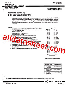MC68HC05C9 Datasheet PDF Motorola Inc MC68HC05C9 Datasheet PDF Motorola Inc