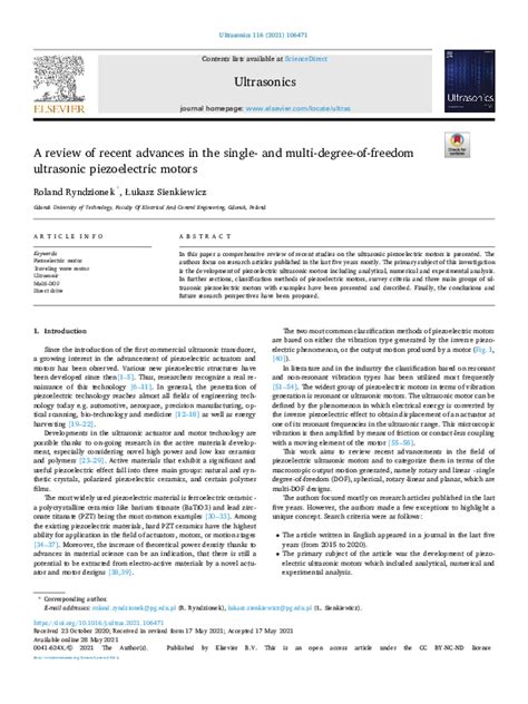 Pdf A Review Of Recent Advances In The Single And Multi Degree Of Freedom Ultrasonic