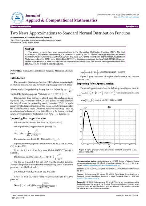 Pdf Two News Approximations To Standard Normal Distribution Function
