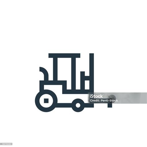 흰색 배경에 격리된 지게차 벡터 아이콘입니다 웹 사이트 디자인 및 모바일 앱 개발을위한 개요 얇은 라인 지게차 아이콘 얇은 선 지게차 윤곽선 아이콘 벡터 일러스트레이션 0