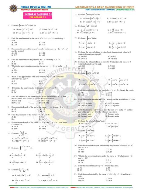 7 1 Integral Calculus 01 Problems Pdf