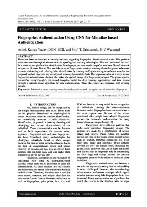 Pdf Fingerprint Authentication Using Cnn For Minutiae Based