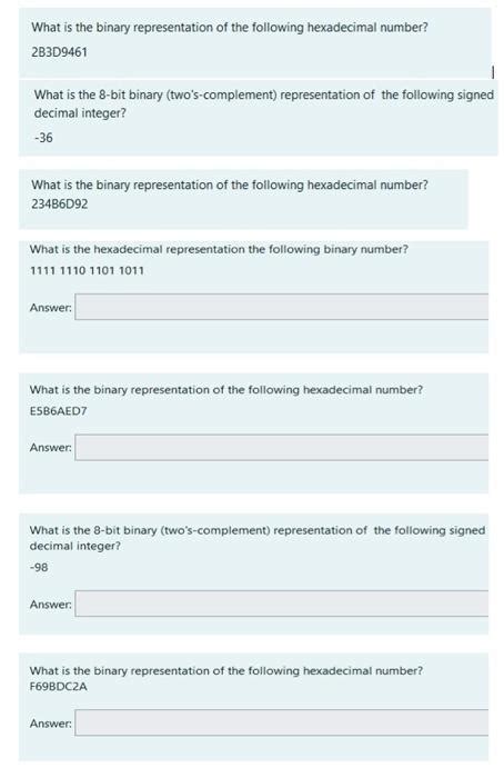 Solved What Is The Binary Representation Of The Following