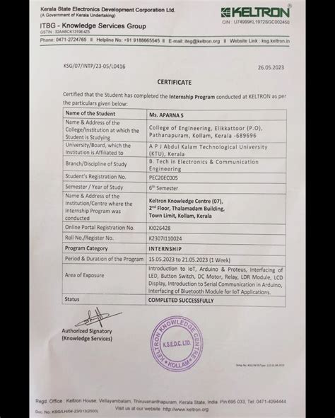 Aparna S On Linkedin Successfully Completed Internship From Keltron Introduction To Iot