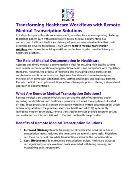 Transforming Healthcare Workflows With Remote Medical Transcription Solutions Pdf