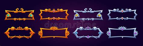 Golden Fantasy Game Border Ui Button Frame Design Stock Vector