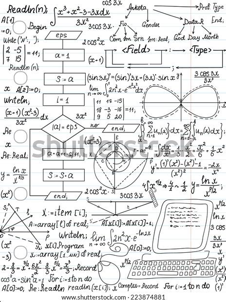 Vector Seamless Pattern Mathematical Formulas Programming Stock Vector