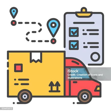 배달 색상 선 아이콘입니다 화물 운송 및 체크리스트 기호입니다 익스프레스 배송 전 세계 물류 웹 페이지 앱에 서명합니다 편집 가능한 스트로크입니다 개념에 대한 스톡 벡터