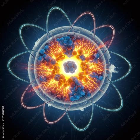 Atomic Nucleus Exploding Releasing Energy And Subatomic Particles Stock Illustration Adobe Stock