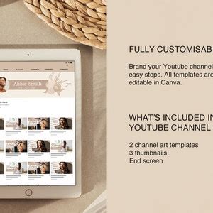 Youtube Channel Kit Editable Canva Template Modern Nude Beige Watercolor Branding Youtube