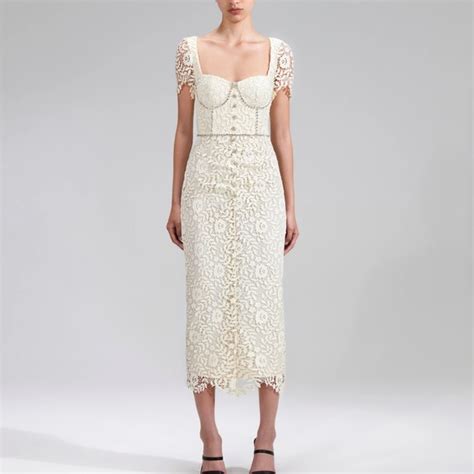 Self Portrait Dresses Selfportrait Cream Rose Lace Midi Dress