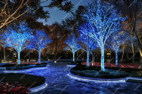 A Futuristic City Park With Bioluminescent Trees Premium Ai Generated