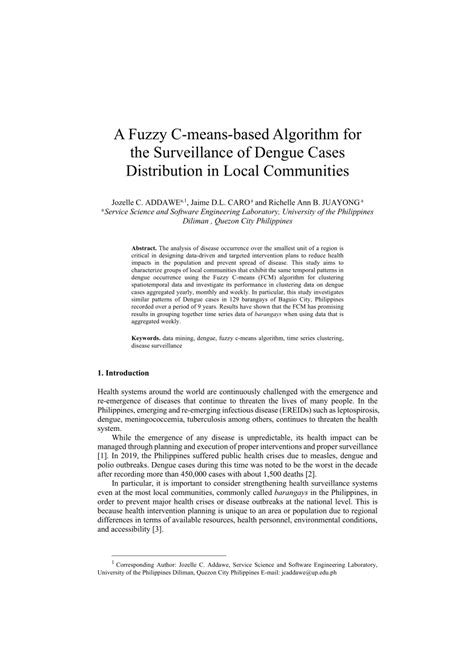pdf a fuzzy c means based algorithm for the surveillance of dengue cases distribution in local