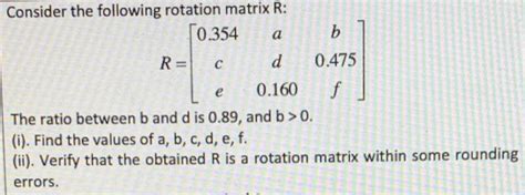 Solved Consider The Following Rotation Matrix R A B Chegg Com