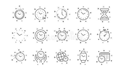 Time And Clock Line Icons Timer Alarm And Smartwatch Linear Set Vector Stock Vector