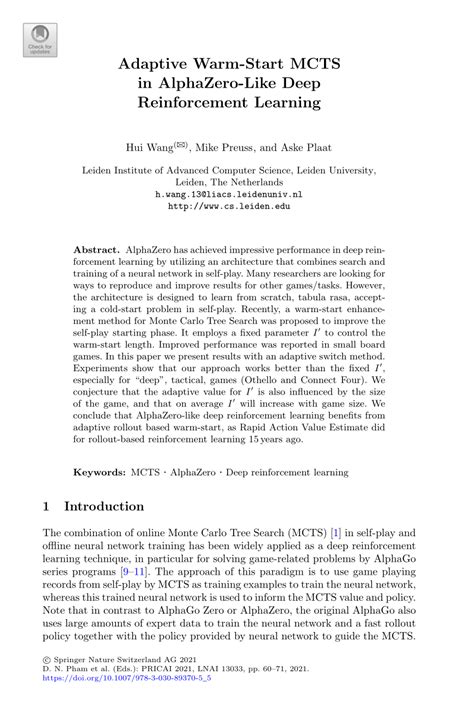 pdf adaptive warm start mcts in alphazero like deep reinforcement