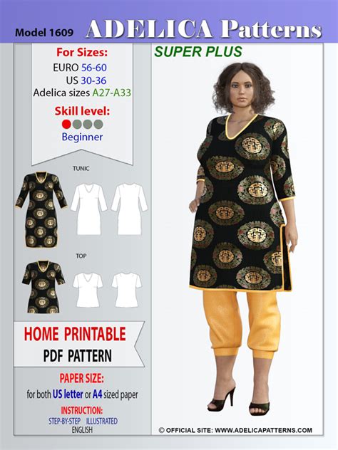 Super Plus Size Tunic Sewing Pattern 1609 By Adelica Patterns