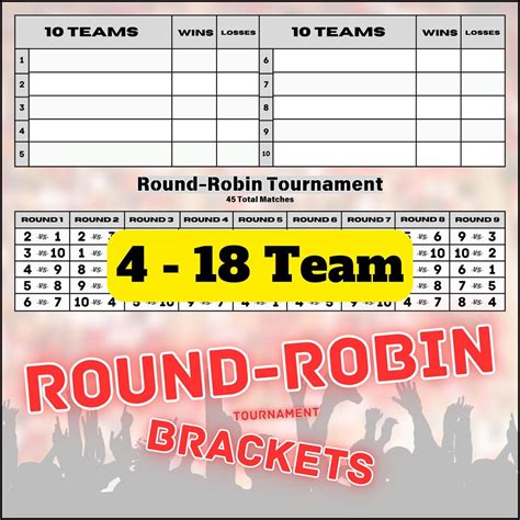 Printable Round Robin Tournament Brackets 4 To 18 Team Templates Etsy