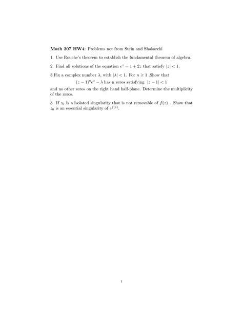 Homework Iv Problems Complex Analysis Math 207 Docsity