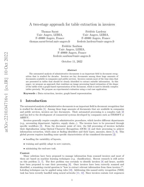 A Two Stage Approach For Table Extraction In Invoices Deepai