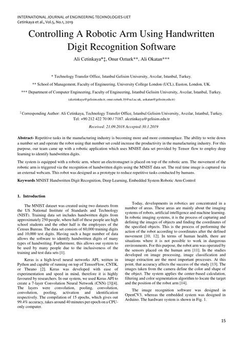 Pdf Controlling A Robotic Arm Using Handwritten Digit Recognition