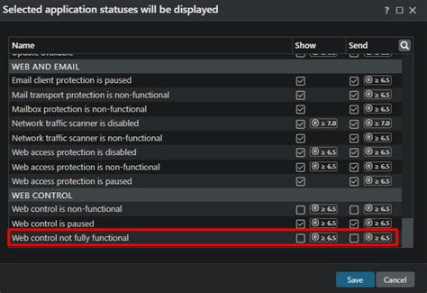 web control is not fully functional warning eset endpoint products