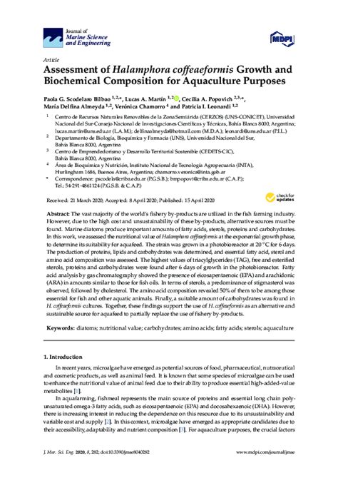 Pdf Assessment Of Halamphora Coffeaeformis Growth And Biochemical