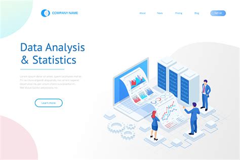 데이터 분석 비즈니스 통계 관리 컨설팅 마케팅을 위한 아이소메트릭 전문가 팀 방문 페이지 템플릿 개념입니다 Html에 대한 스톡 벡터 아트 및 기타 이미지 Istock