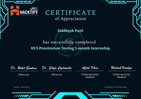 siddhesh patil on linkedin internship cybersecurity hacktifycs penetrationtesting