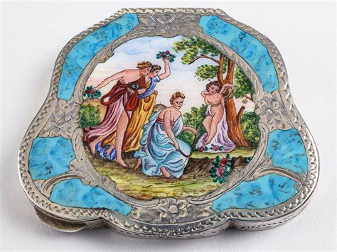 Silver And Enamel Compact Case Objet Dart Antiques Schweitzer Linen