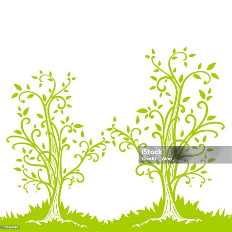 손으로 그린 녹색 에코 곱슬 나무와 흰색 배경에 고립 된 텍스트에 대한 빈 공간이있는 전단지 봄 초대 장 벡터 그림입니다 0명에 대한 스톡 벡터 아트 및 기타 이미지