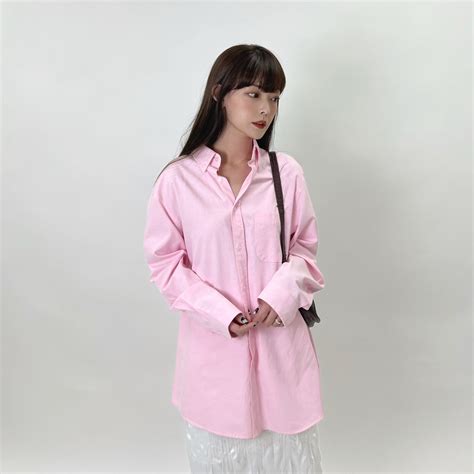 남녀공용셔츠 박시 오버핏 옥스퍼드 카라 셔츠 에이블리