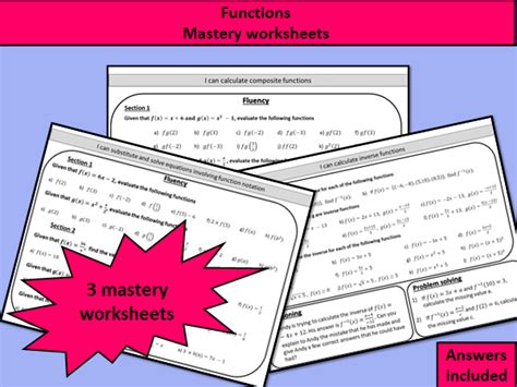 Functions Mastery Worksheets Teaching Resources