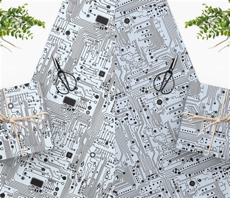 White Circuit Board Seamless Patterns Printable Cyber Circuitry Digital Papers Tech Microchip
