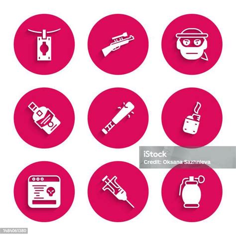 손톱 주사기 수류탄 라이터 시스템 버그 위스키 병 산적 및 돈세탁 아이콘으로 야구 방망이를 설정하십시오 벡터 가솔린에 대한 스톡 벡터 아트 및 기타 이미지 Istock