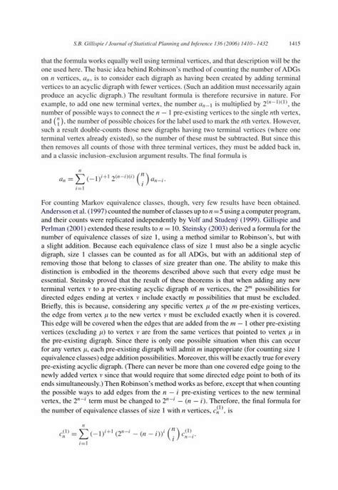pdf formulas for counting acyclic digraph markov equivalence classes
