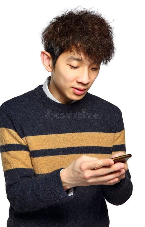 Young Man Using Mobile Phone Texting Stock Image Image Of Gentleman Hand 80938601