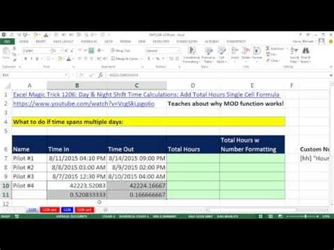 Excel Magic Trick Hours Worked Formula For Date Time Values Time Custom Number Format