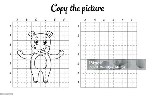 그림을 복사합니다 그리드로 그립니다 아이들을위한 색칠 공부 책 페이지 필기 연습 그리기 기술 훈련 인쇄 가능한 워크시트 를 개발하는 교육 활동 페이지입니다 귀여운 만화 벡터