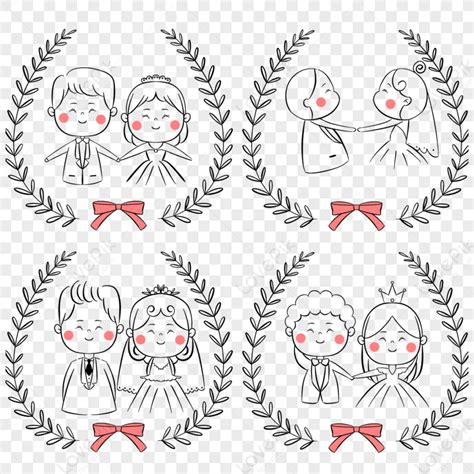 손으로 그린 신부 및 신랑 요소기혼디자인 Png 일러스트 무료 다운로드 Lovepik