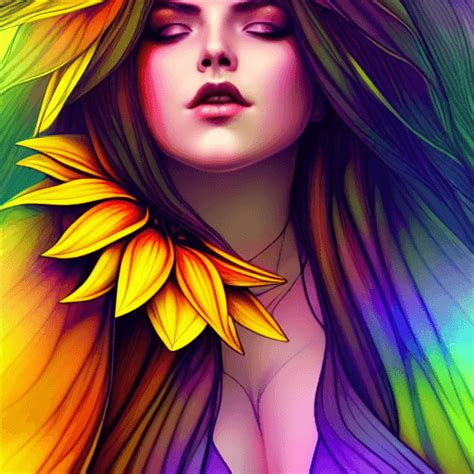 Sunflower Curvy Erotic RGB In Stijl Van Charlie Bowater Sketch 4K Kleurrijke Vlekkeloze