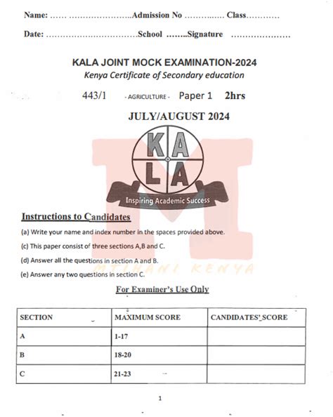 2024 Form 4 Kala Joint Pre Mock Kenya Certificate Of Secondary Education