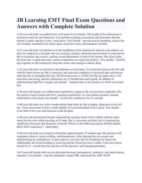 EMT JBL Final Exam With Accurate Solution DocMerit