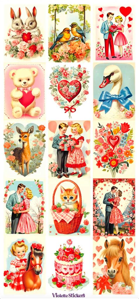1 Sheet Of Stickers Mixed Valentines Valentine Retro Valentines